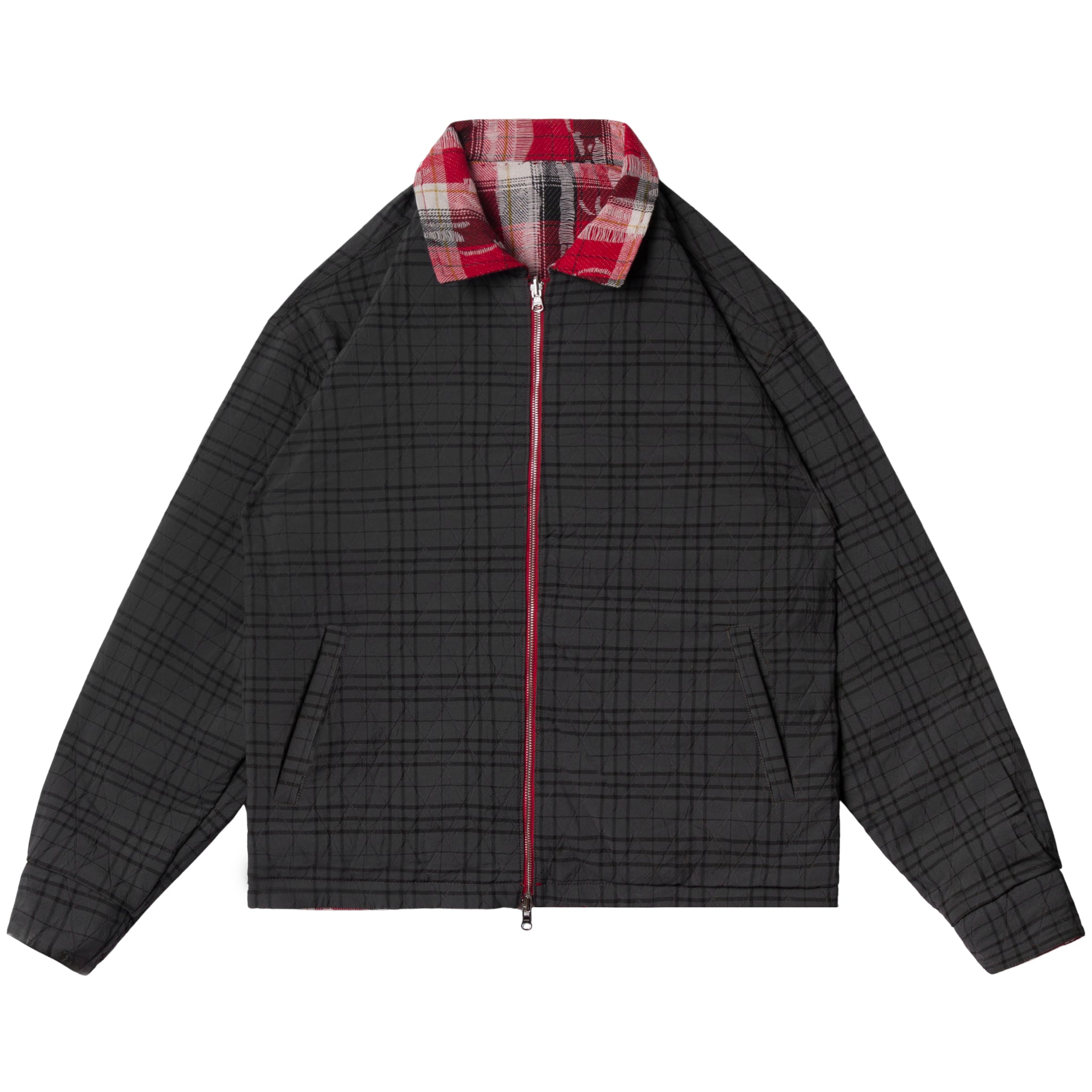 REVERSIBLE QUILTED FLANNEL JACKET - RED/GREY – PYTHIA